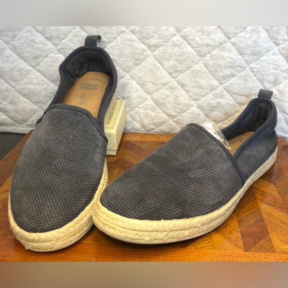 Clarks | Shoes | Clarks Espadrille Blue Suede Loafers | Poshmark